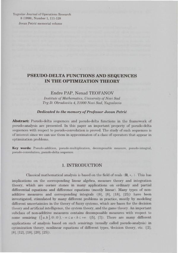 (PDF) Pseudo-delta functions and sequences in the optimization theory