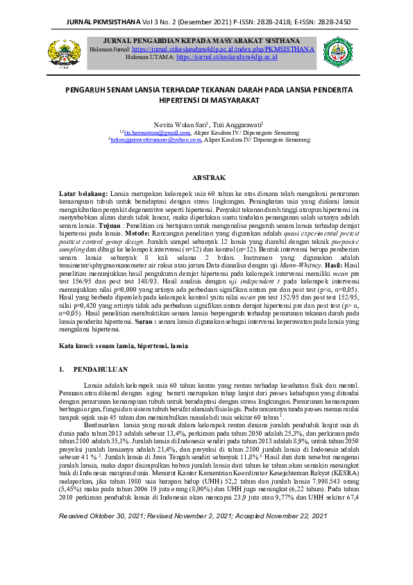 (PDF) Pengaruh Senam Lansia Terhadap Tekanan Darah Pada Lansia Penderita Hipertensi DI Masyarakat