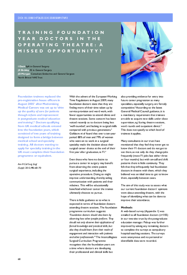 (PDF) Training Foundation Year Doctors in the Operating Theatre: A ...