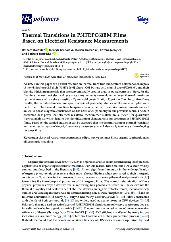 (PDF) Thermal Transitions in P3HT:PC60BM Films Based on Electrical ...