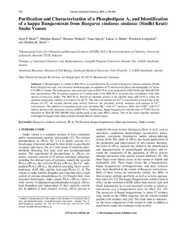(PDF) Purification and Characterization of a Phospholipase A2 and ...