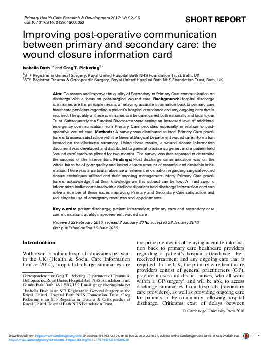 (PDF) Improving post-operative communication between primary and ...