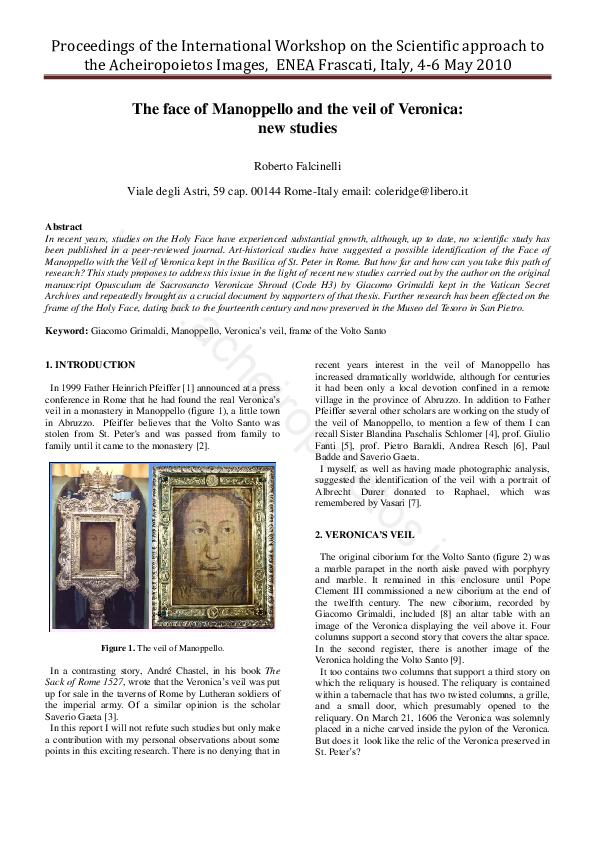 (PDF) The face of Manoppello and the veil of Veronica: new studies