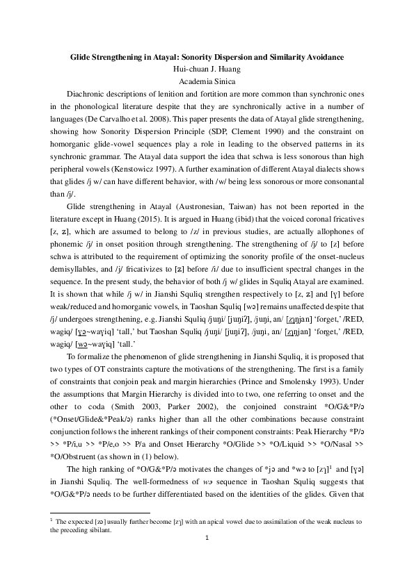 (PDF) Glide strengthening in Atayal: sonority dispersion and similarity ...