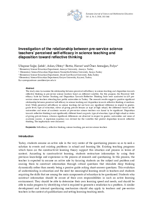 (PDF) Investigation of the relationship between pre-service science teachers’ perceived self ...