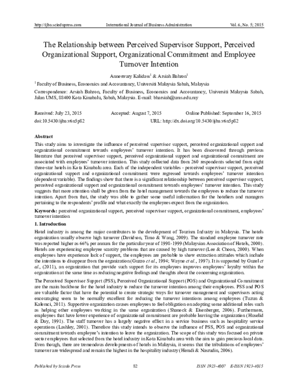 (PDF) The Relationship between Perceived Supervisor Support, Perceived Organizational Support ...