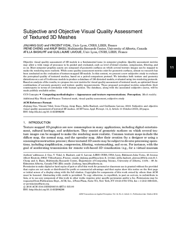 (PDF) Subjective and Objective Visual Quality Assessment in the Context of Stereoscopic 3D-TV