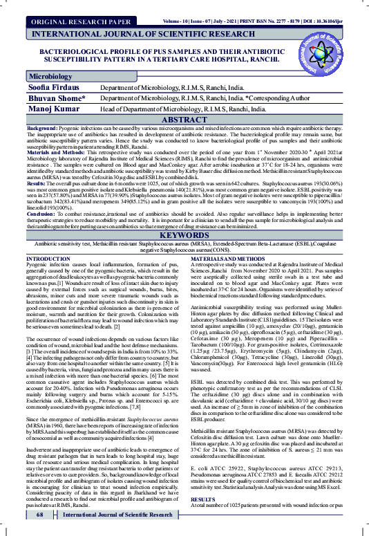 (PDF) Bacteriological profile of pus samples and their antibiotic ...
