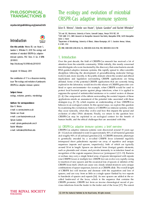 (PDF) The ecology and evolution of microbial CRISPR-Cas adaptive immune ...
