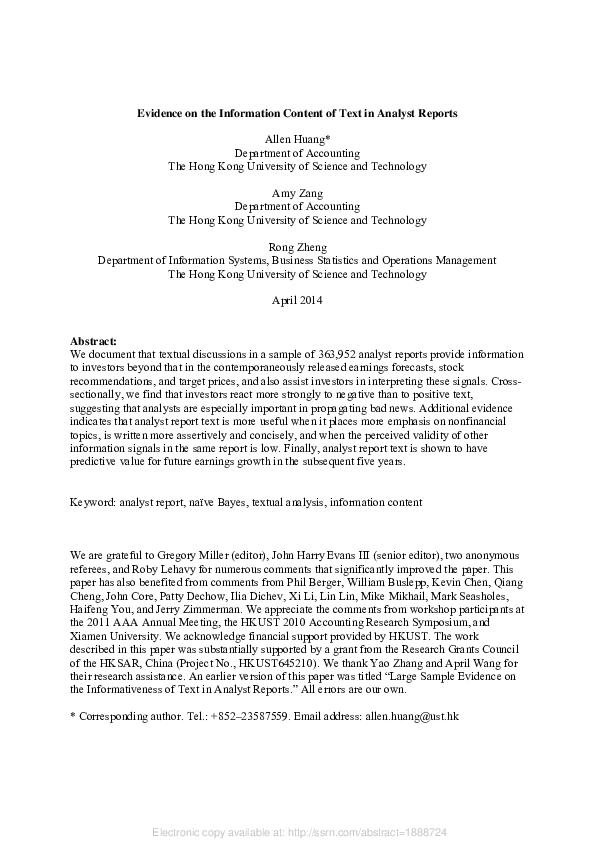 (PDF) Large Sample Evidence on the Informativeness of Text in Analyst ...