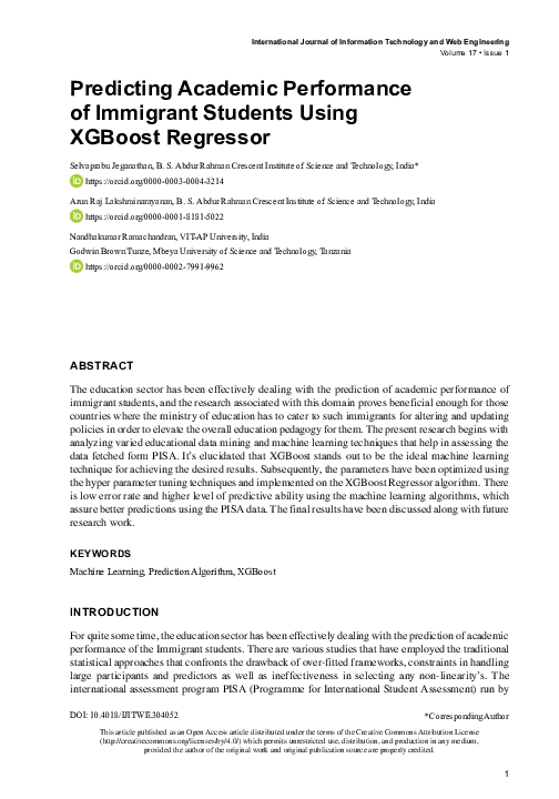 (PDF) Predicting Academic Performance of Immigrant Students Using XGBoost Regressor