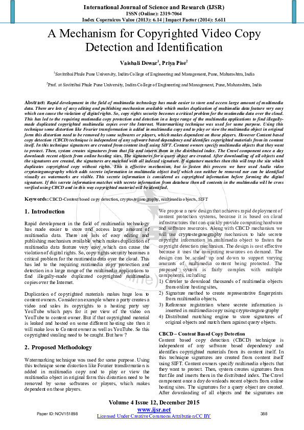 (PDF) Licensed Under Creative Commons Attribution CC BY A Mechanism for Copyrighted Video Copy ...