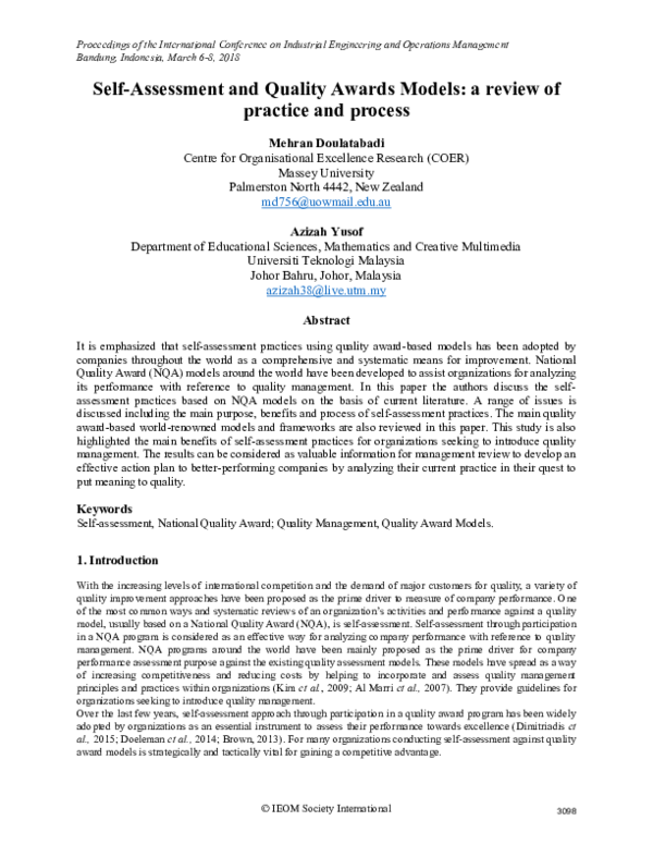 (PDF) Self-Assessment and Quality Awards Models : a review of practice ...