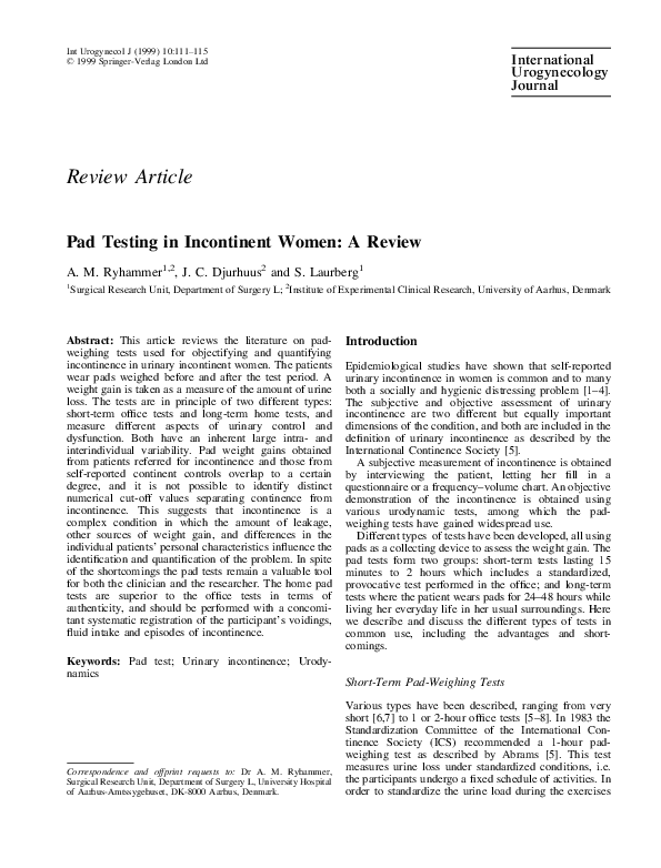 (PDF) Pad Testing in Incontinent Women: A Review