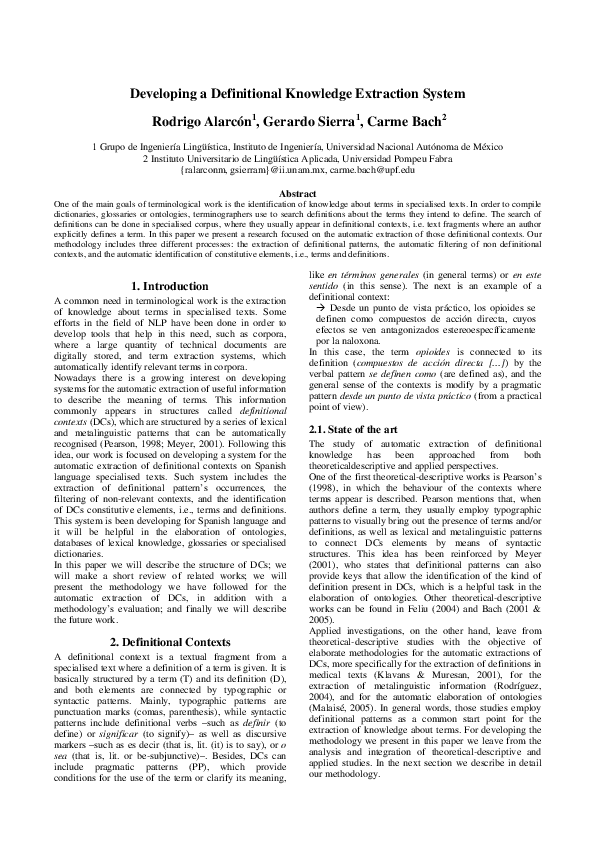 (PDF) Developing a Definitional Knowledge Extraction System