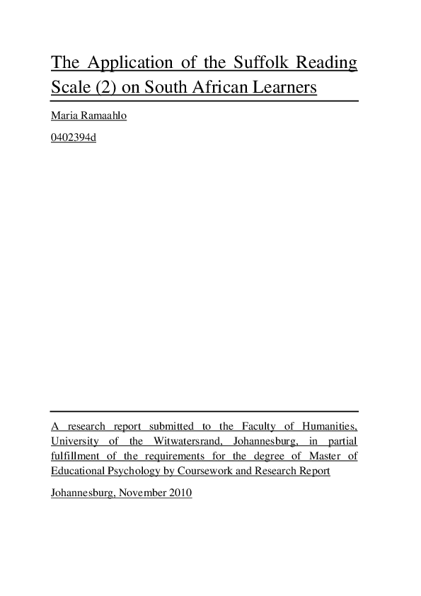 (PDF) The application of the Suffolk Reading Scale (2) on South African ...