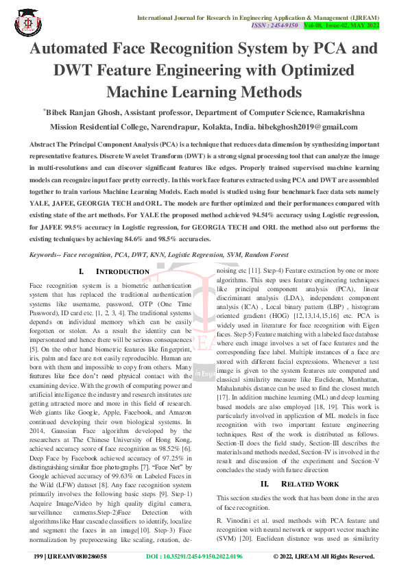 Pdf Automated Face Recognition System By Pca And Dwt Feature Engineering With Optimized