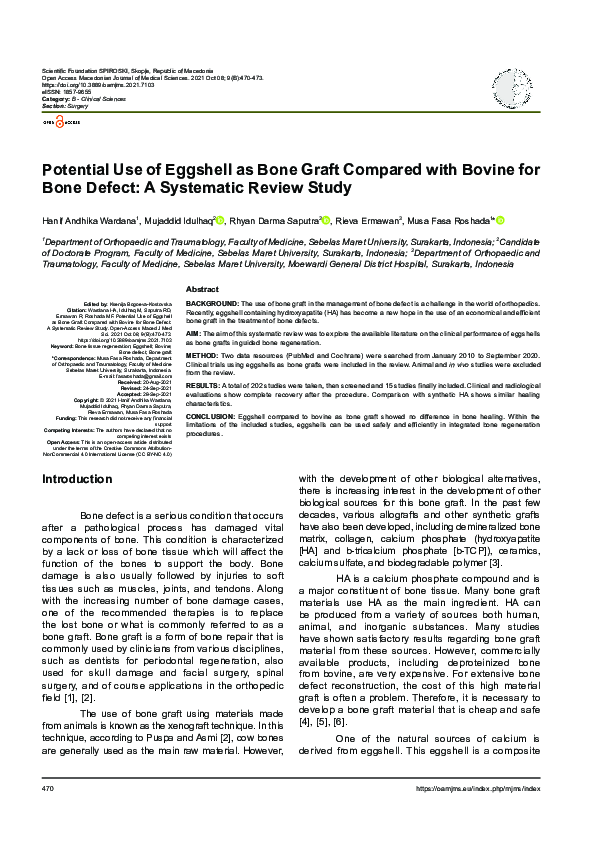 (PDF) Potential Use of Eggshell as Bone Graft Compared with Bovine for ...