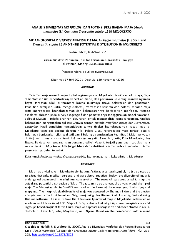 (PDF) Analisis Diversitas Morfologi dan Potensi Persebaran Maja (Aegle marmelos dan Crescentia ...