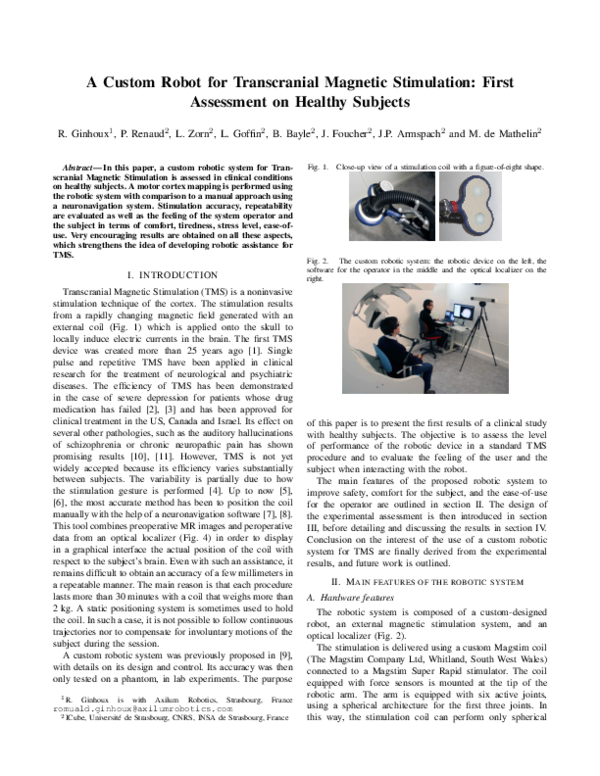 (PDF) A custom robot for Transcranial Magnetic Stimulation: First ...