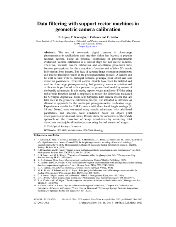 Pdf Data Filtering With Support Vector Machines In Geometric Camera