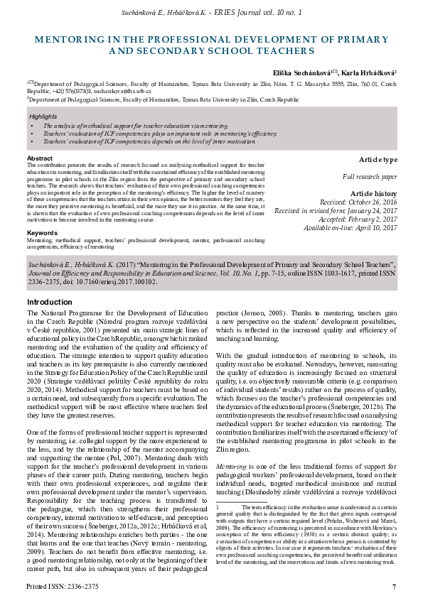 (PDF) Mentoring in the Professional Development of Primary and Secondary School Teachers
