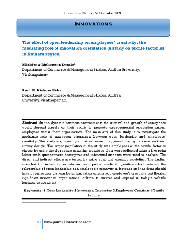 (PDF) The effect of open leadership on employees' creativity: the mediating role of innovation ...
