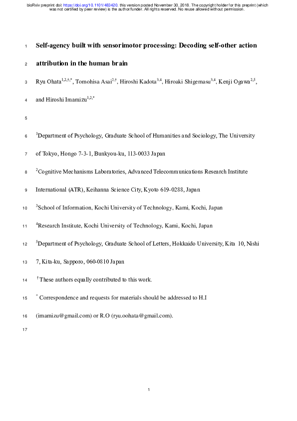 (PDF) Decoding Brain Mechanisms of Self-Agency