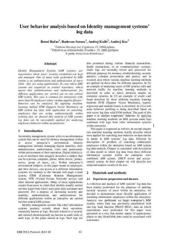 (PDF) User behavior analysis based on Identity management systems' log ...