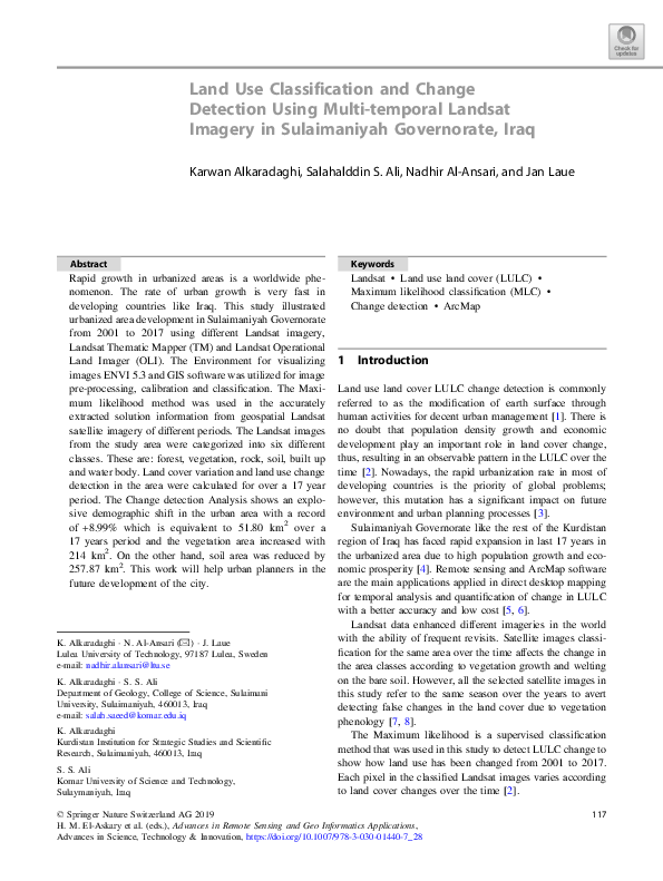 (PDF) Land Use Classification and Change Detection Using Multi-temporal Landsat Imagery in ...