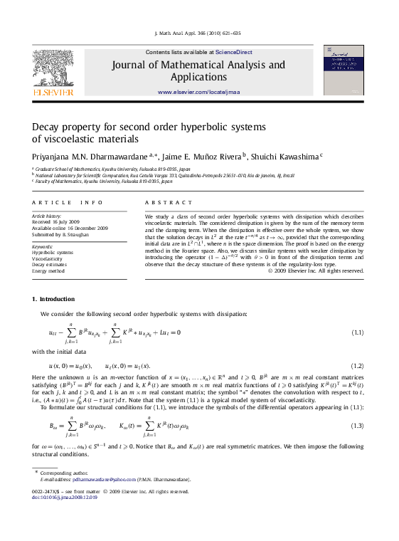 (PDF) Decay property for second order hyperbolic systems of viscoelastic materials