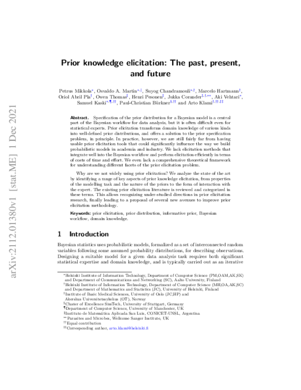(PDF) Prior knowledge elicitation: The past, present, and future