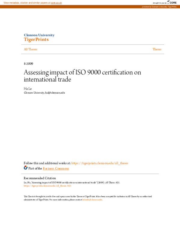 (PDF) Assessing impact of ISO 9000 certification on international trade