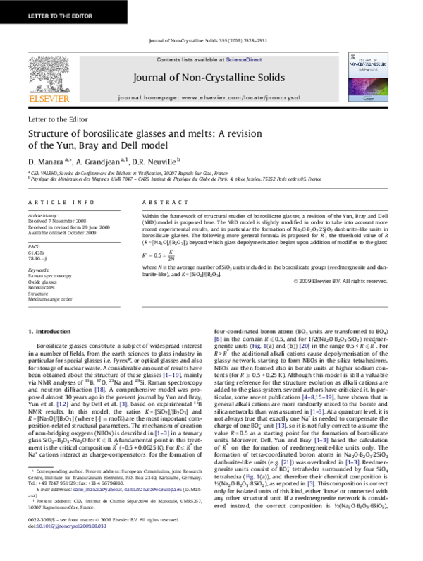 (PDF) Structure of borosilicate glasses and melts: A revision of the ...