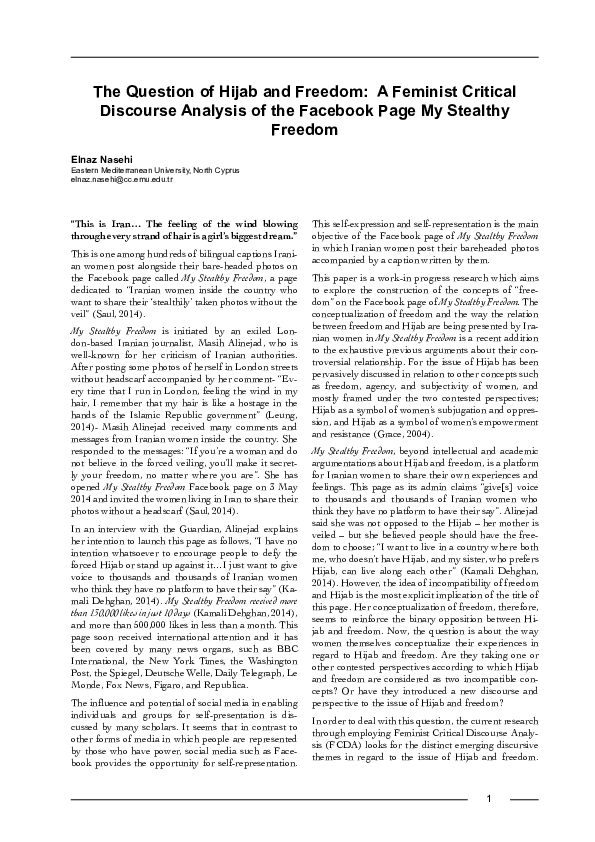 (PDF) The Question of Hijab and Freedom: A Feminist Critical Discourse Analysis of the Facebook ...