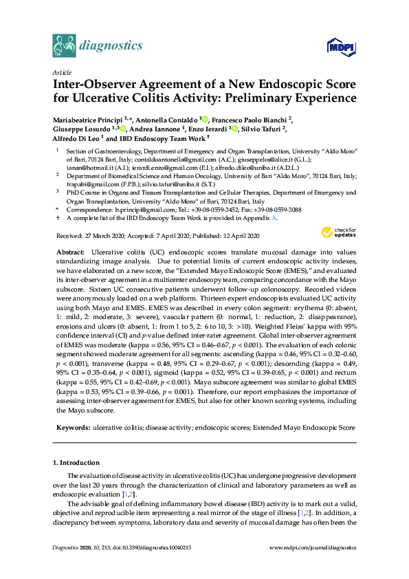 (PDF) Inter-Observer Agreement of the Extended Mayo Endoscopic Score