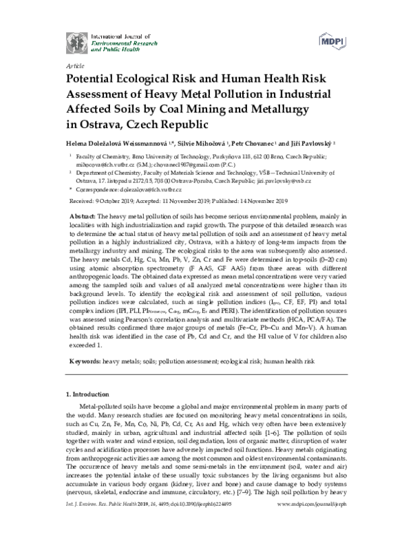 (PDF) Potential Ecological Risk and Human Health Risk Assessment of ...
