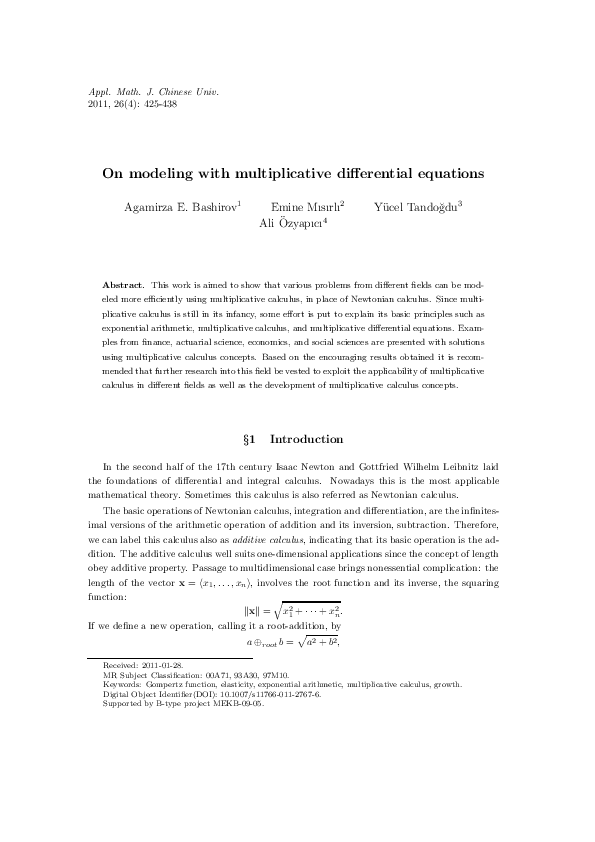 (PDF) On modeling with multiplicative differential equations