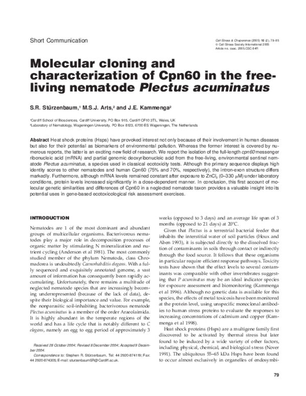 (PDF) Molecular cloning and characterization of Cpn60 in the free ...