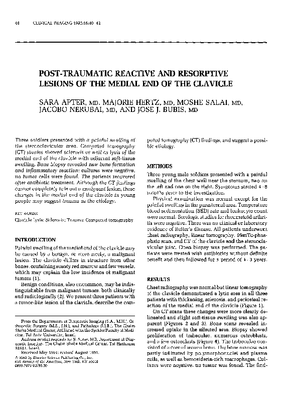 (PDF) Post-traumatic reactive and resorptive lesions of the medial end ...