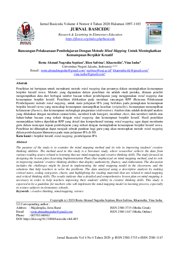 (PDF) Rancangan Pelaksanaan Pembelajaran Dengan Metode Mind Mapping Untuk Meningkatkan Kemampuan ...