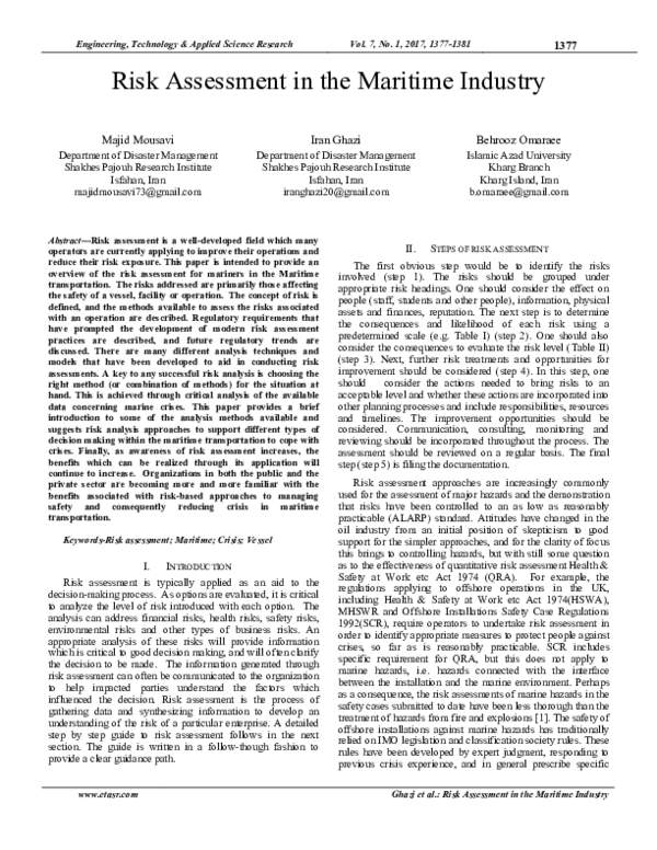 (PDF) Risk Assessment in the Maritime Industry