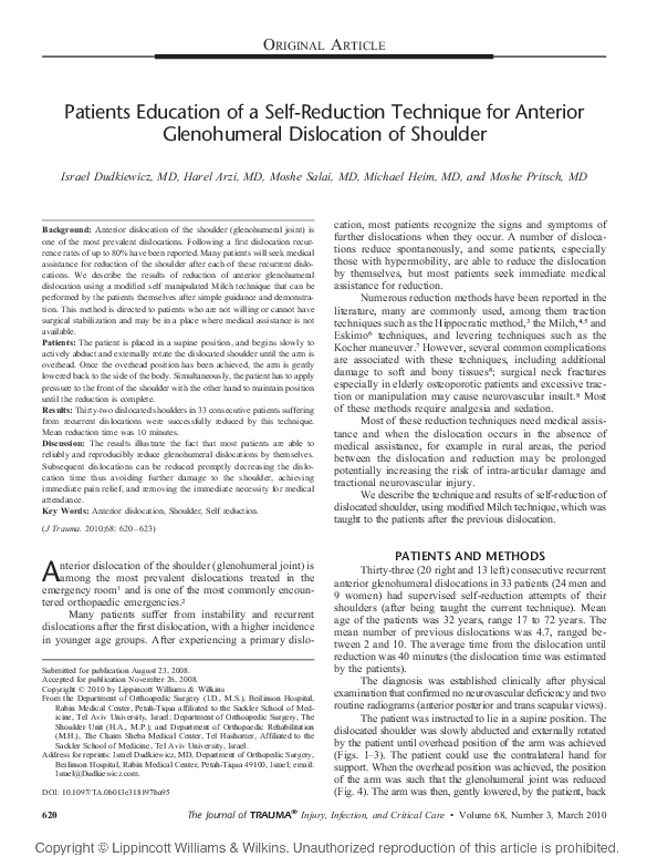 (PDF) Patients Education of a Self-Reduction Technique for Anterior ...