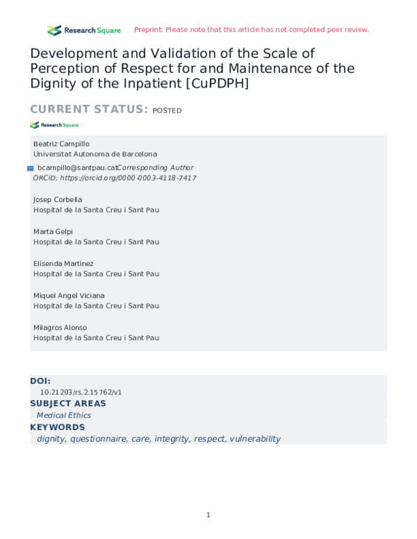 (PDF) Development and Validation of the Scale of Perception of Respect ...