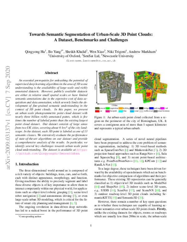 Pdf Towards Semantic Segmentation Of Urban Scale 3d Point Clouds A Dataset Benchmarks And 