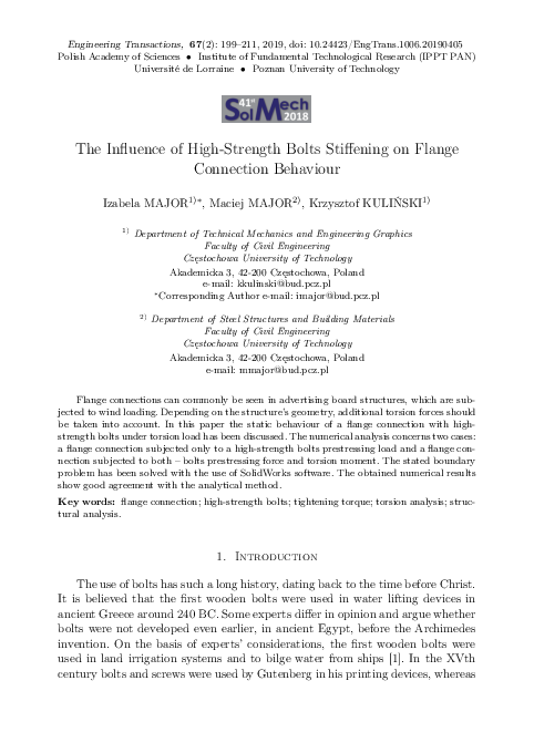 (PDF) The Influence of High-Strength Bolts Stiffening on Flange ...