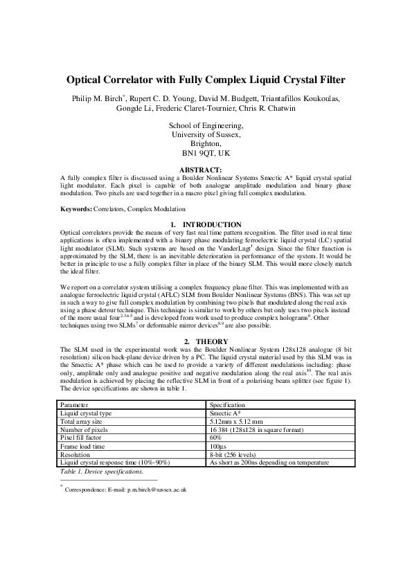 (PDF) Optical correlator with fully complex liquid crystal filter
