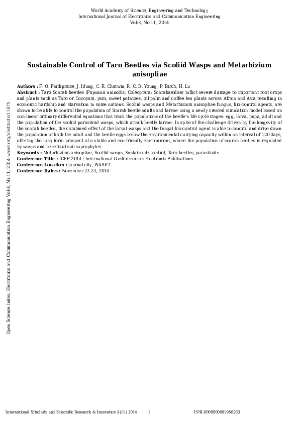 (PDF) Sustainable Control of Taro Beetles via Scoliid Wasps and ...