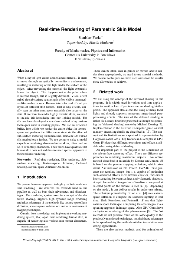 (PDF) Real-time Rendering of Parametric Skin Model