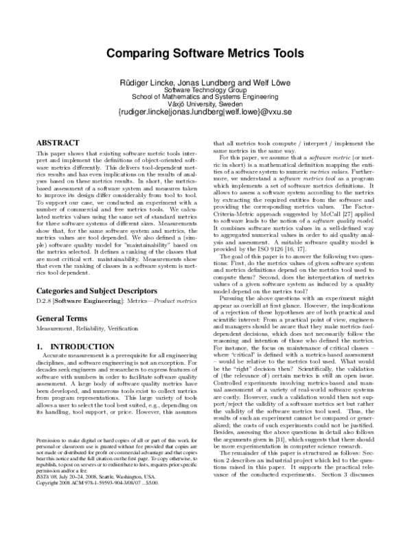 (PDF) Comparing software metrics tools